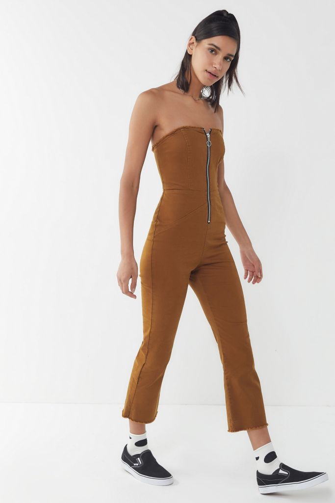 Uo Antoinette Zip Front Strapless Jumpsuit Urban Outfitters Canada