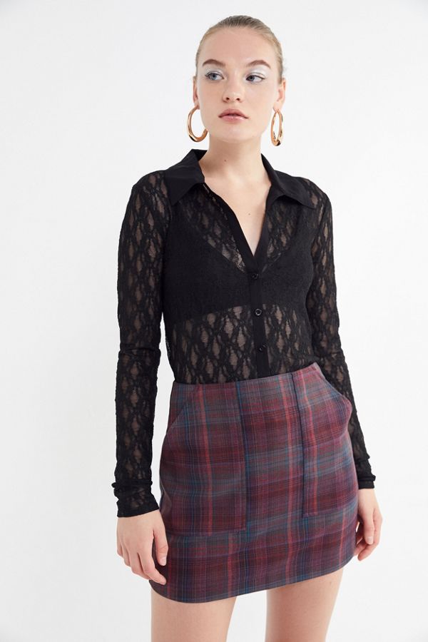 UO Lucie Lace Long Sleeve Button-Down Top | Urban Outfitters