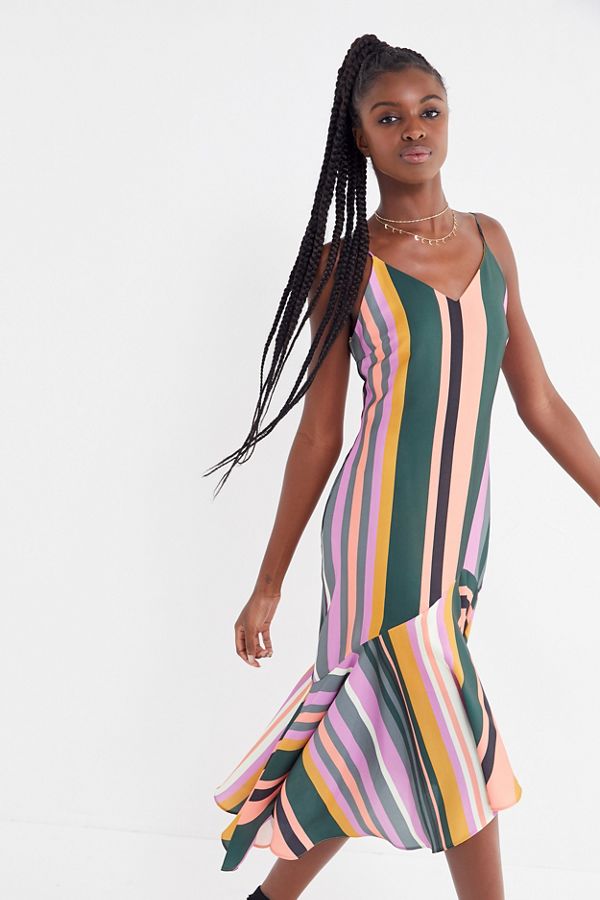 Lost + Wander Pandora Striped Ruffle Midi Dress | Urban Outfitters