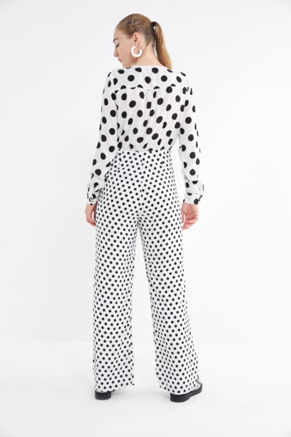 Uo Mixed Polka Dot Surplice Jumpsuit Urban Outfitters