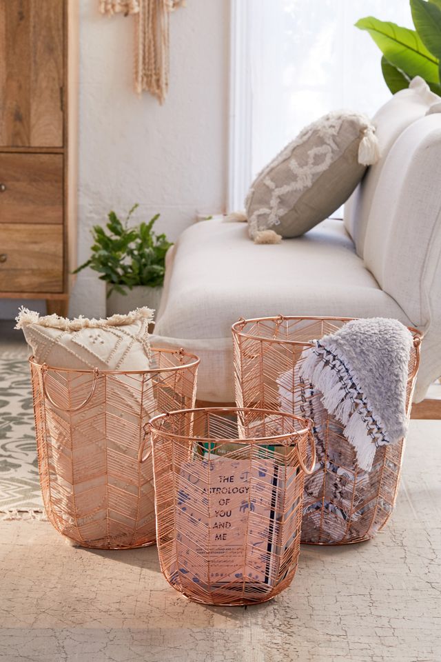 Chevron Rose Gold Metal Basket | Urban Outfitters