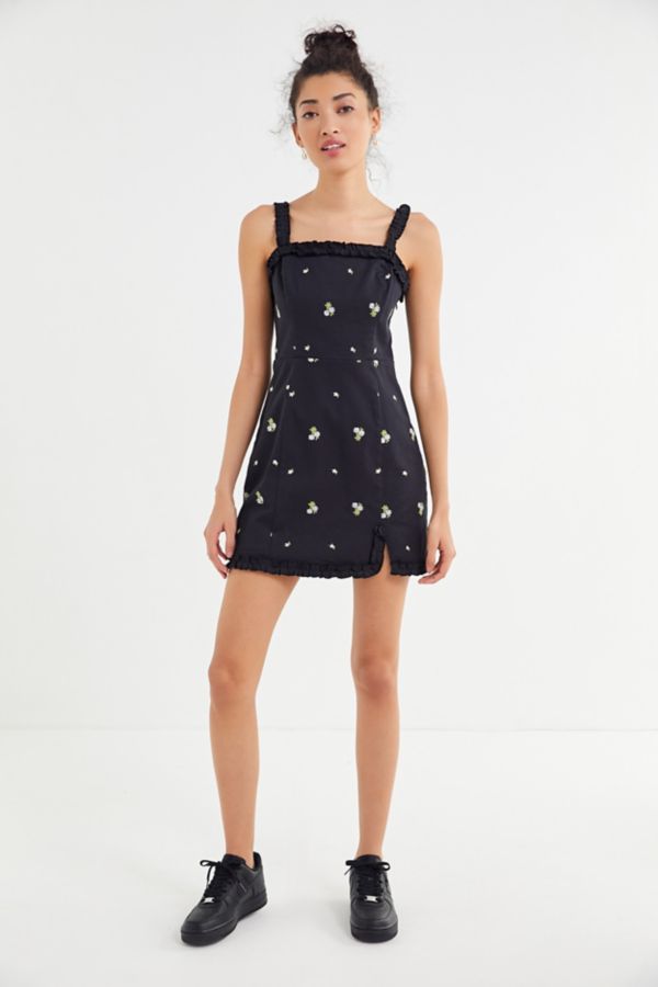 Uo Wren Embroidered Ruffle Mini Dress Urban Outfitters