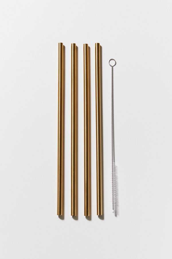 Gold Stainless Steel Straw - Set Of 4 | Urban Outfitters