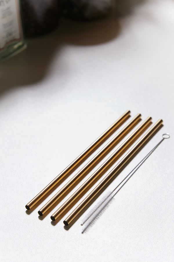 Gold Stainless Steel Straw - Set Of 4 | Urban Outfitters
