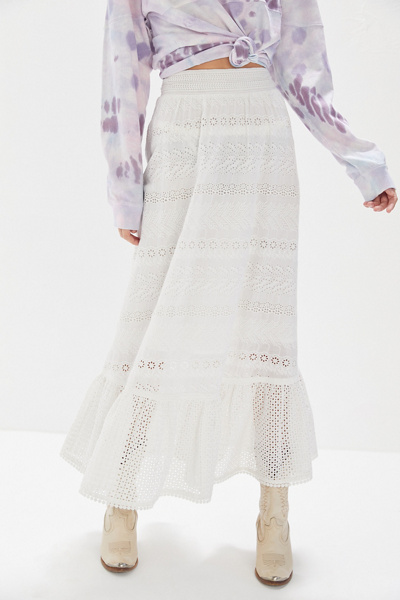 UO Suzy Eyelet Ruffle Maxi Skirt | Urban Outfitters