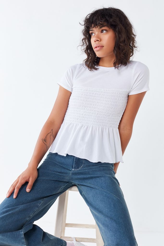 Truly Madly Deeply Smocked Peplum Tee | Urban Outfitters