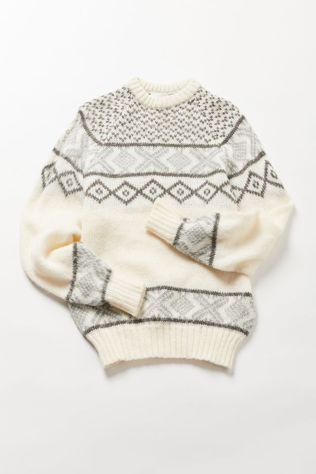 Vintage Cream + Grey Fair Isle Sweater | Urban Outfitters