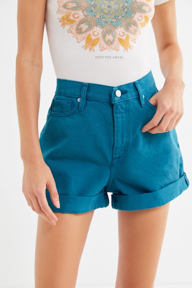 Bdg Denim High Rise Mom Short Overdyed Blue Urban Outfitters
