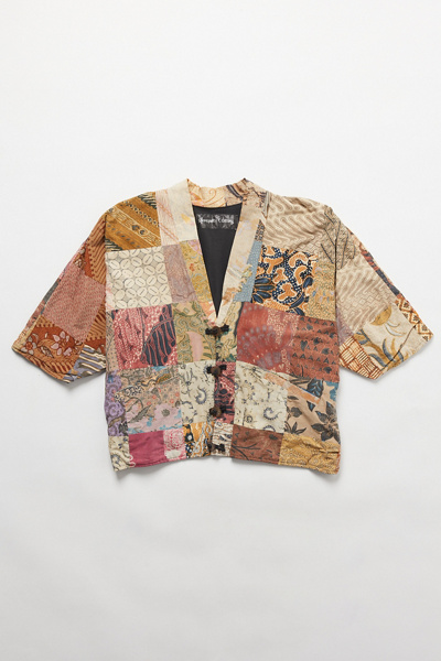 Vintage Neutral Patchwork Wrap Jacket | Urban Outfitters
