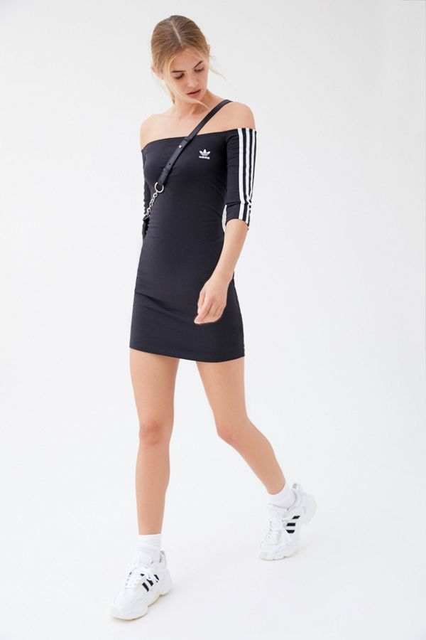 adidas 3-Stripes Off-The-Shoulder Mini Dress | Urban Outfitters