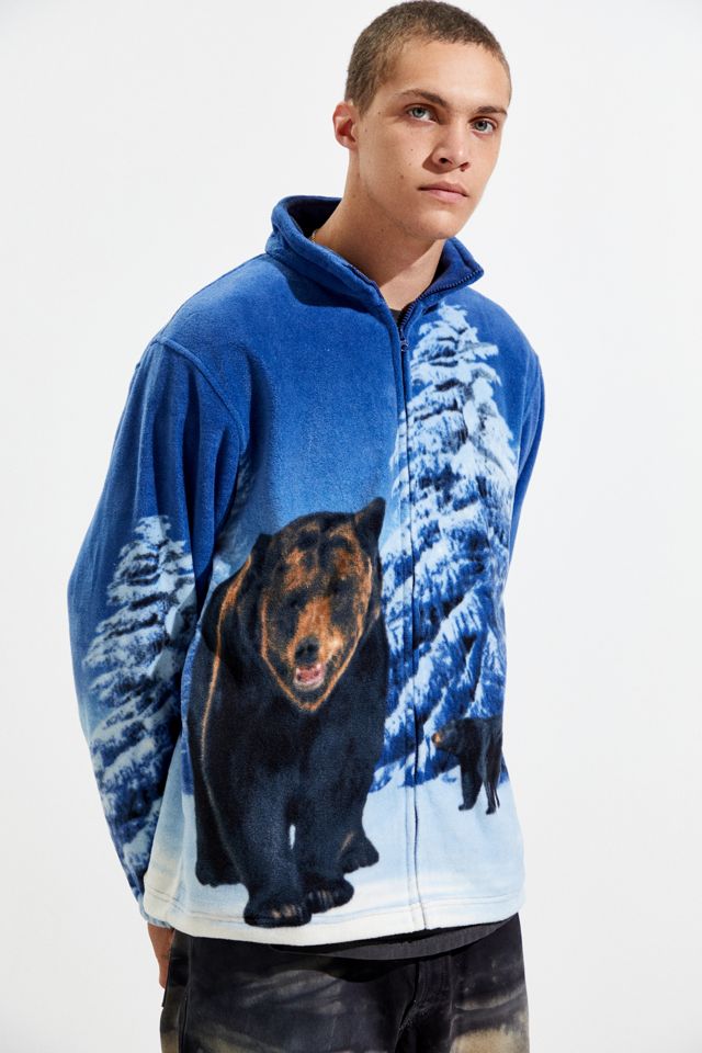 Wildkind Bear Print Fleece Full-Zip Mock Neck Jacket | Urban Outfitters