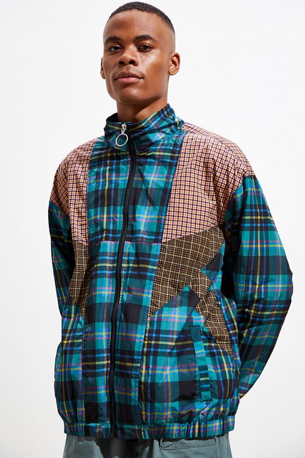 UO Mixed Plaid Blocked Track Jacket | Urban Outfitters