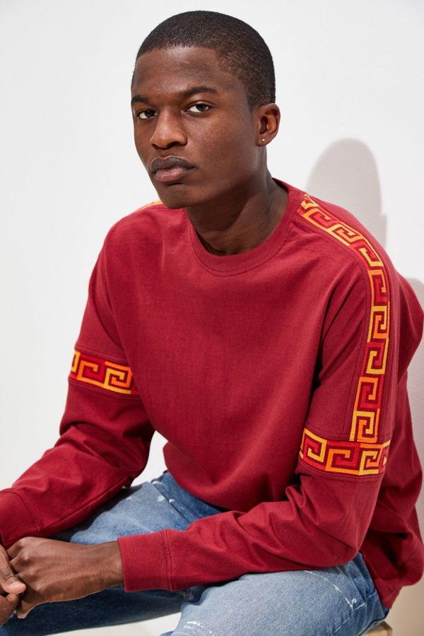 UO Drop Shoulder Ribbed Long Sleeve Red Tee | Urban Outfitters