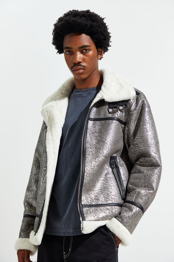UO Faux Shearling B3 Silver Bomber Jacket | Urban Outfitters Canada