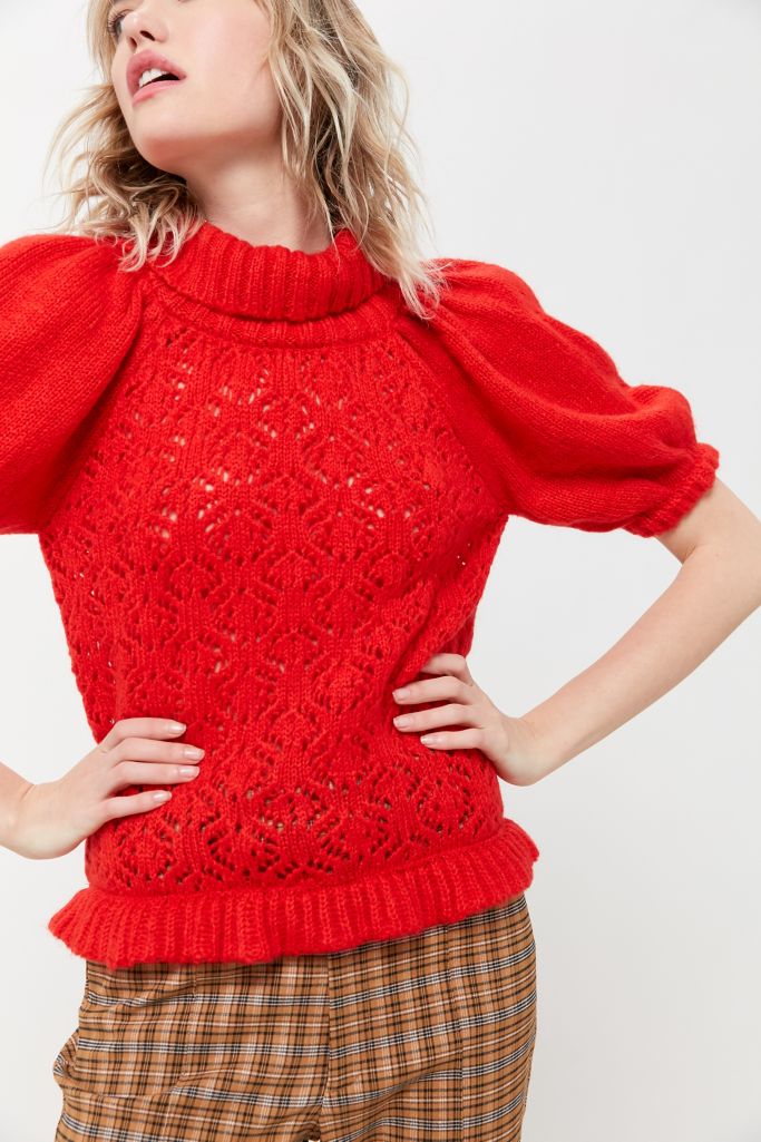For Love And Lemons Francois Pointelle Puff Sleeve Sweater Urban Outfitters