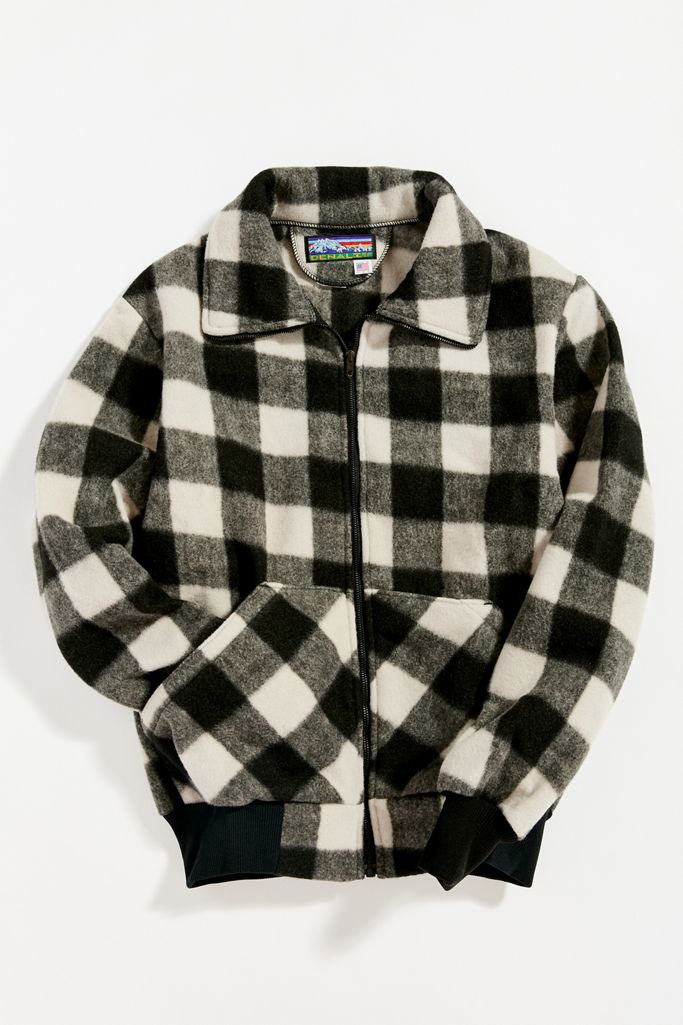 Vintage ‘90s Black and White Buffalo Check Fleece Jacket | Urban Outfitters