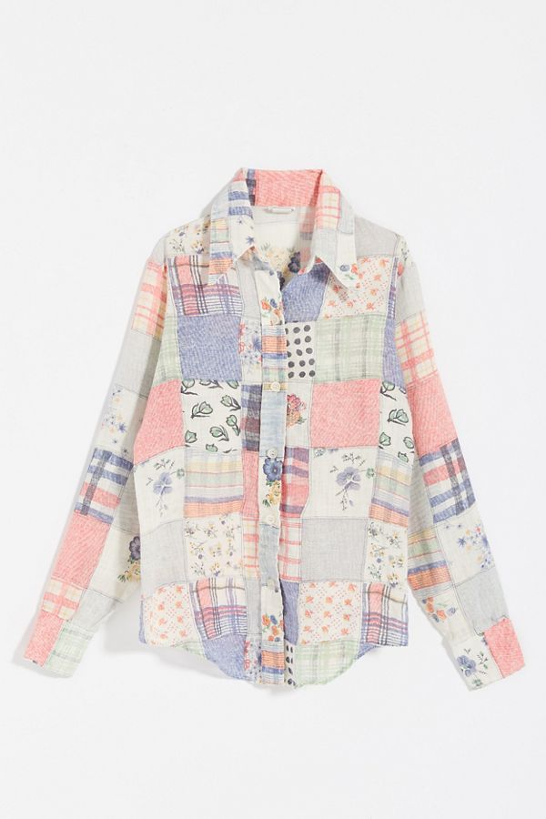 Vintage Faded Patchwork Print Button-Down Shirt | Urban Outfitters