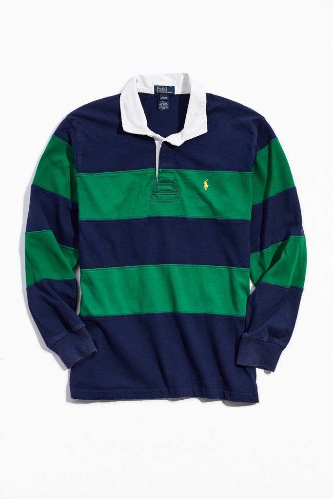 Vintage Polo Ralph Lauren Green And Navy Stripe Rugby Shirt | Urban Outfitters
