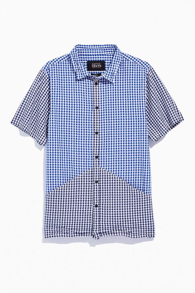 Native Youth Two-Tone Check Short Sleeve Button-Down Shirt | Urban ...