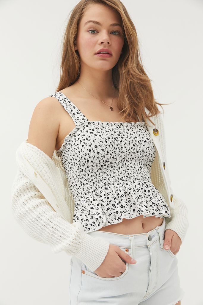 UO Demi Smocked Peplum Tank Top | Urban Outfitters UO Demi Smocked Peplum Tank Top | Urban Outfitters