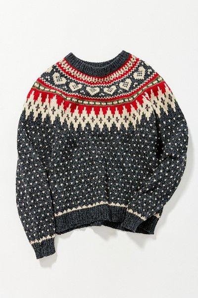 Vintage Dark Grey Printed Sweater | Urban Outfitters