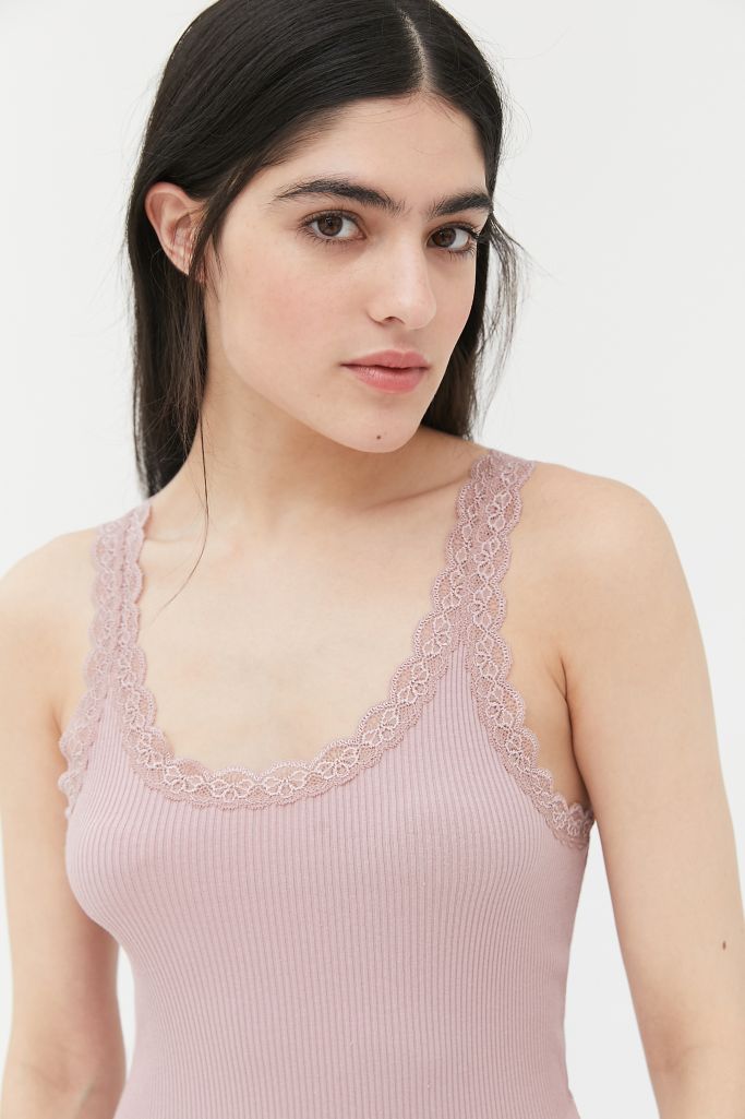 Uo Lace Trim Ribbed Tank Top Urban Outfitters