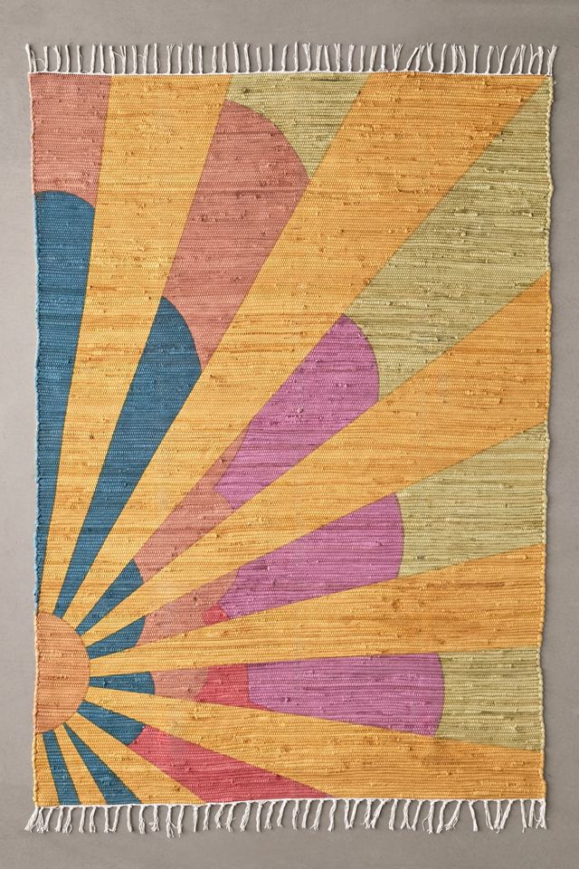 Sunrise Printed Rag Rug | Urban Outfitters