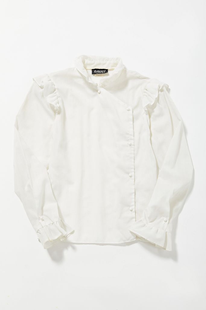 Vintage Side-Button Ruffle Blouse | Urban Outfitters
