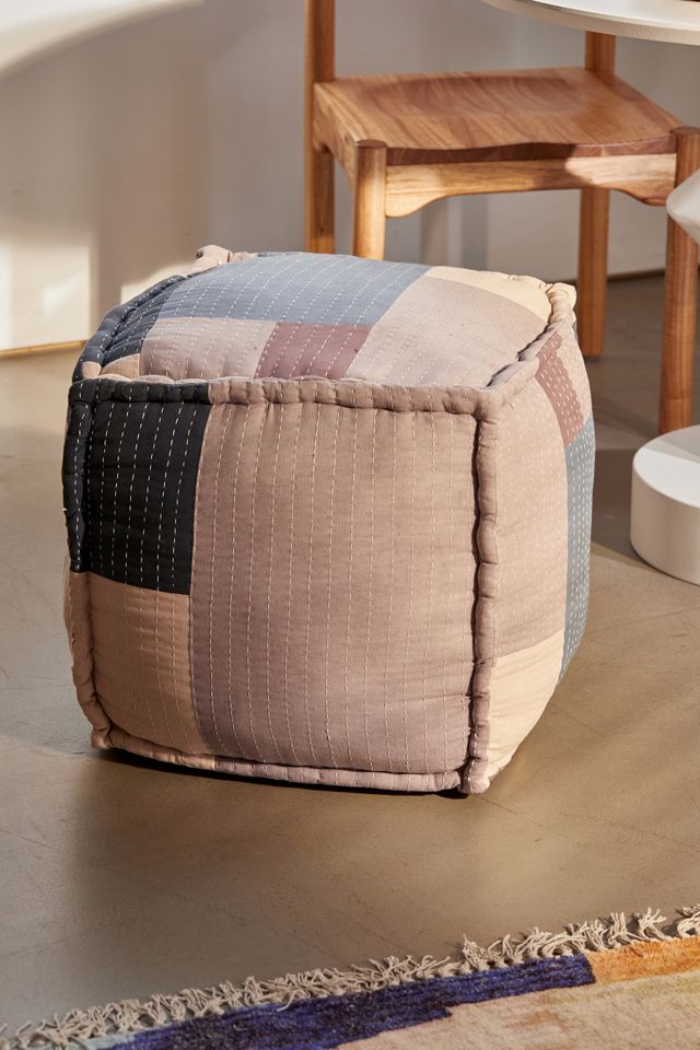 Patchwork Blue Cube Pouf | Urban Outfitters