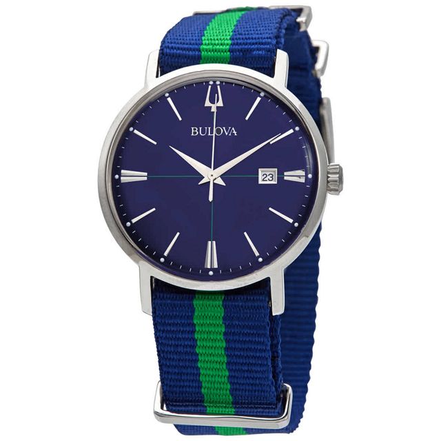 Bulova Aerojet Quartz Blue Dial Striped Nylon Men's Watch 96B316 ...