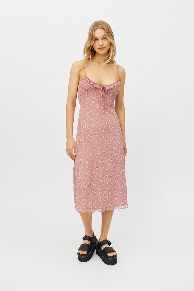 UO Mesh Ruffle Midi Slip Dress | Urban Outfitters Canada