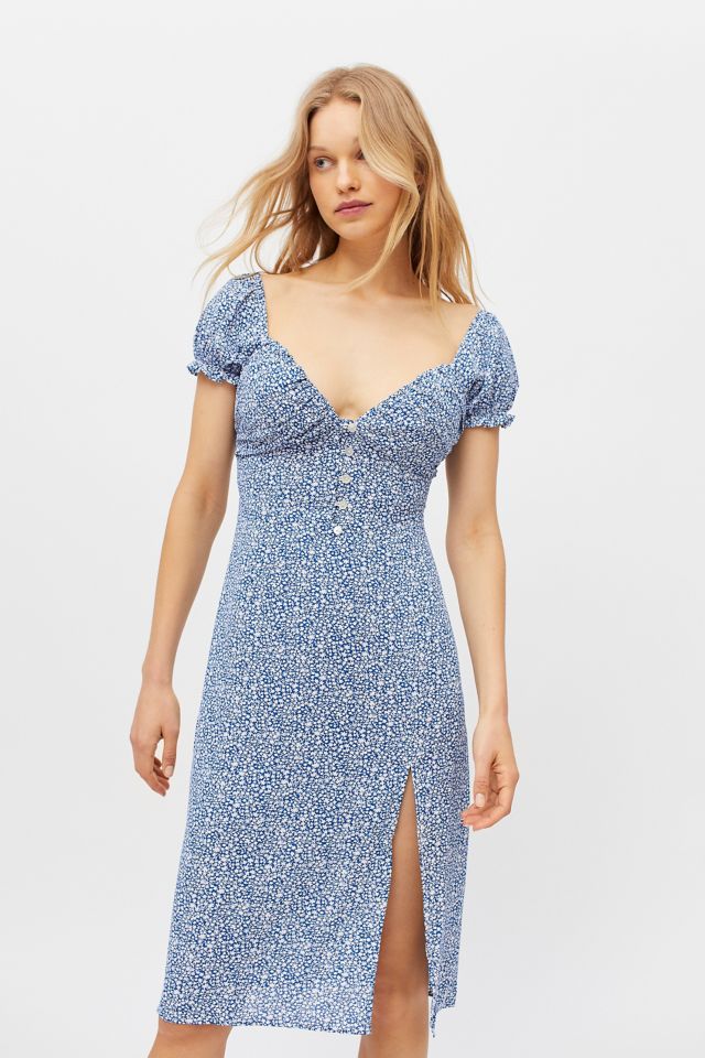 Kiss The Sky Floral Puff Sleeve Midi Dress Urban Outfitters