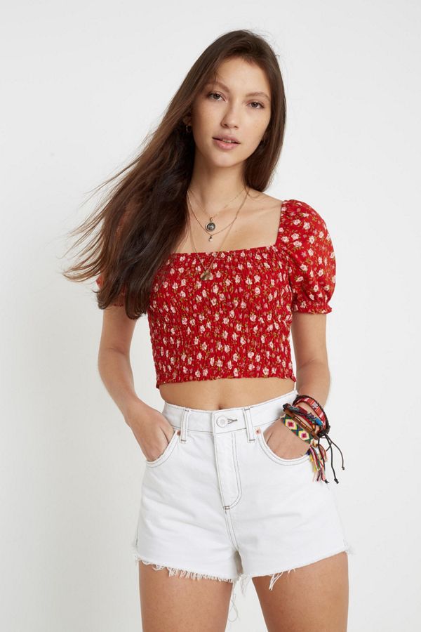 UO Floral Shirred Square Neck Top | Urban Outfitters