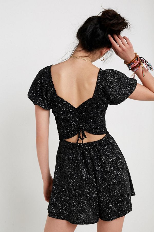 UO Shay Sparkly Metallic Romper | Urban Outfitters