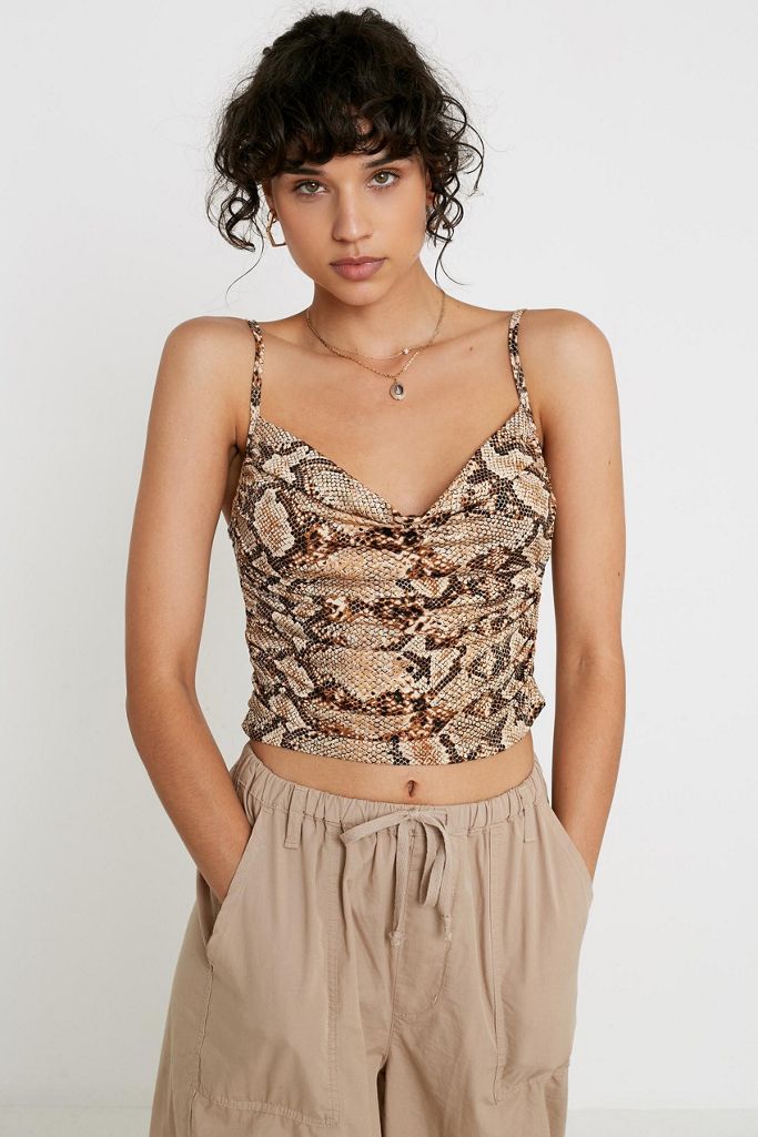 UO Snakeskin Sequin Cowl Neck Cami | Urban Outfitters