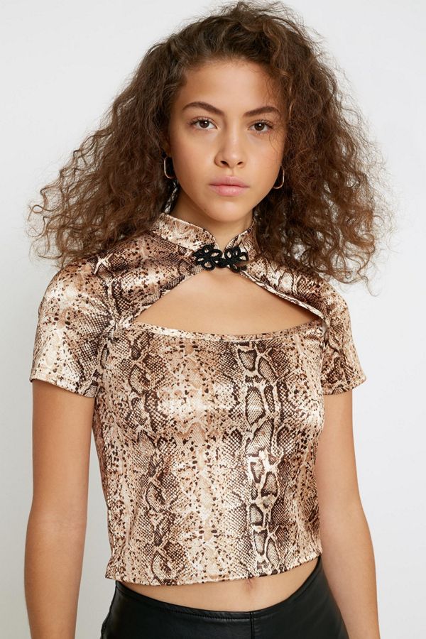 UO Snakeskin Satin Cutout Top | Urban Outfitters