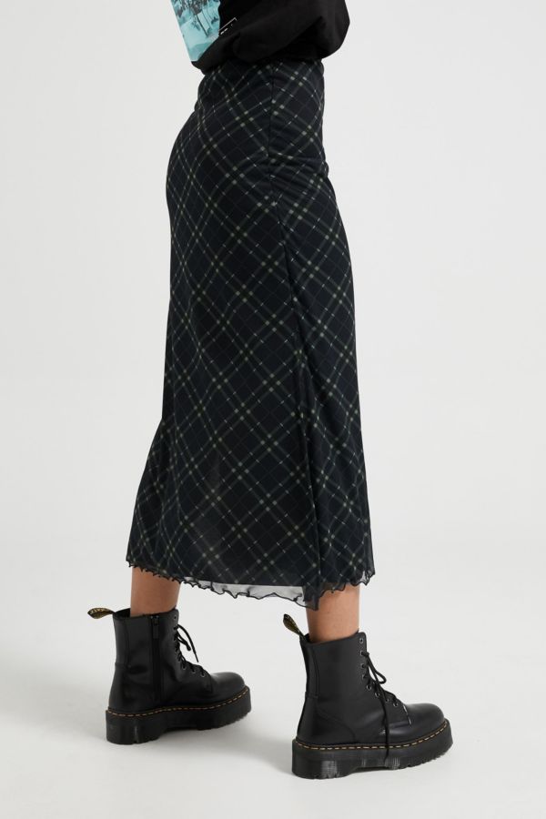 Uo Suki Plaid Mesh Midi Skirt Urban Outfitters
