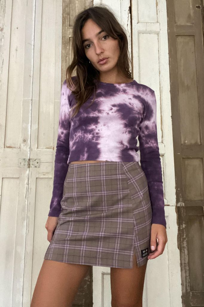 Uo Purple Plaid Notched Mini Skirt Urban Outfitters