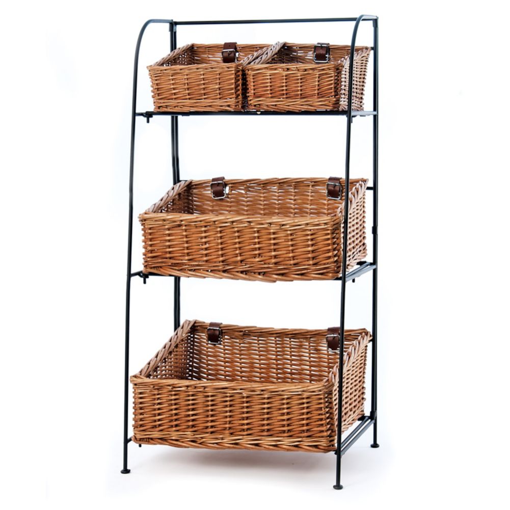 Willow 3-Tier Iron Display Rack with Baskets | Wasserstrom