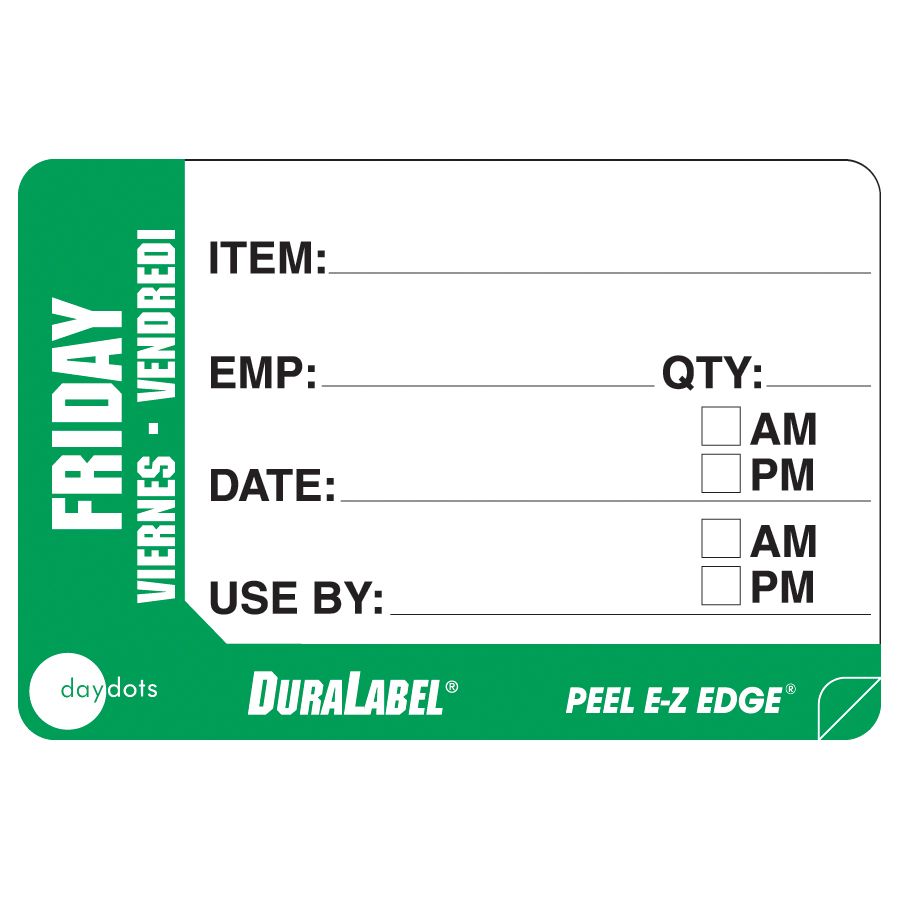 DayDots 10260-05-31 2" x 3" Trilingual Friday Prep Label - 500 / RL ...