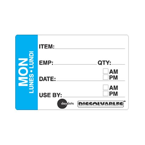 DayDots 10206-01-31 2" x 3" Trilingual Monday Prep Label - 250 / RL ...
