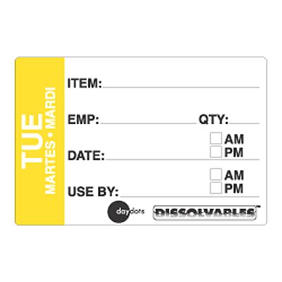 DayDots 10206-02-31 2" x 3" Trilingual Tuesday Prep Label - 250 / RL ...