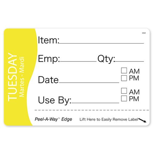 DayMark 1121382 MoveMark 3 x 4-1/2" Tuesday Day Label - 500 / RL ...