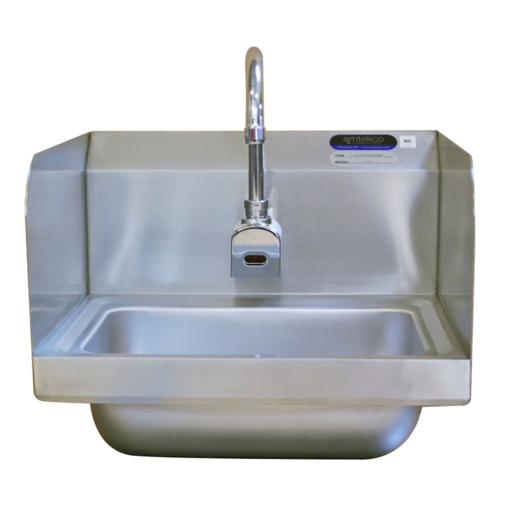 Amtekco DH26D Wall Mount Hand Sink w/ Sensor Faucet + Double Splashes ...