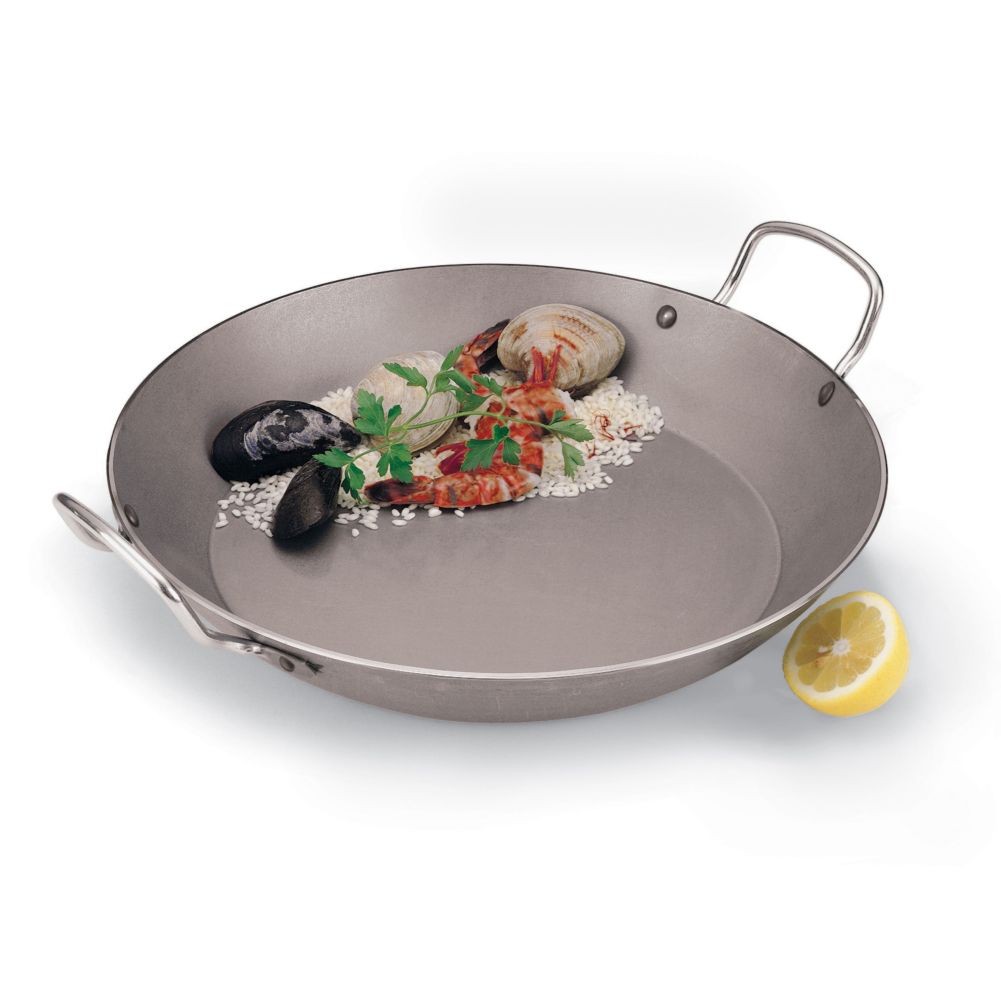 Paderno A4172345 Carbon Steel 17-3/4" x 2-1/8" Paella Pan | Wasserstrom