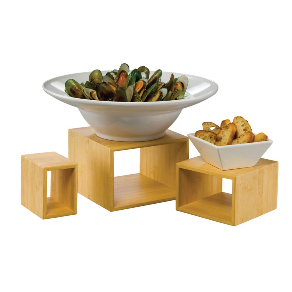 American Metalcraft BAMRN1 Natural Bamboo Riser Set - 3 / ST | Wasserstrom